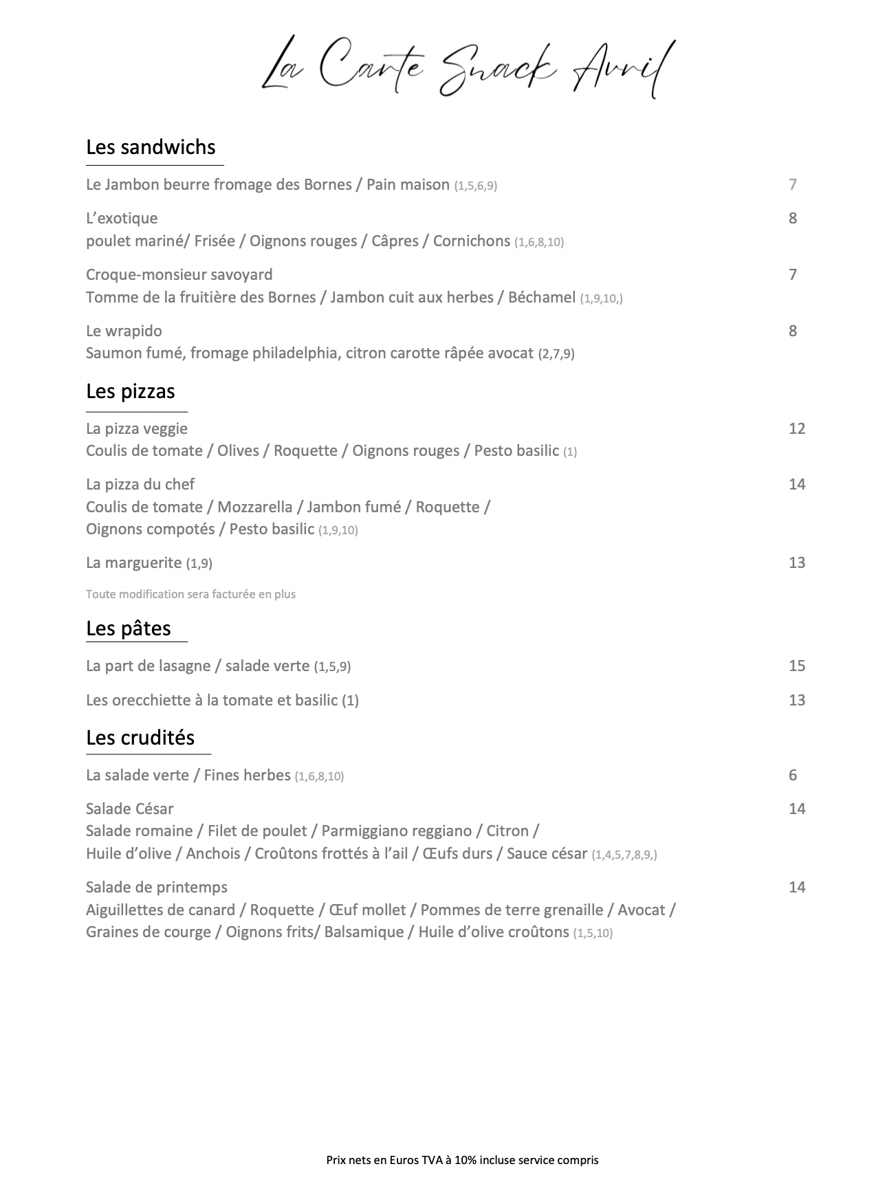 Restaurant - Nouvelle Carte d'Avril-Mai